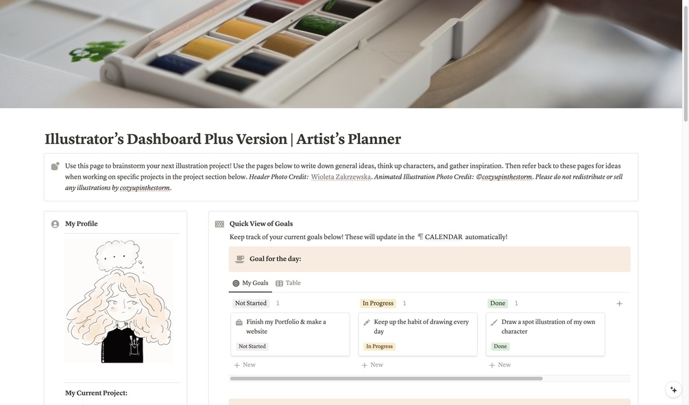 Illustrator’s Dashboard Plus Version | Artist Planner | Notion Template