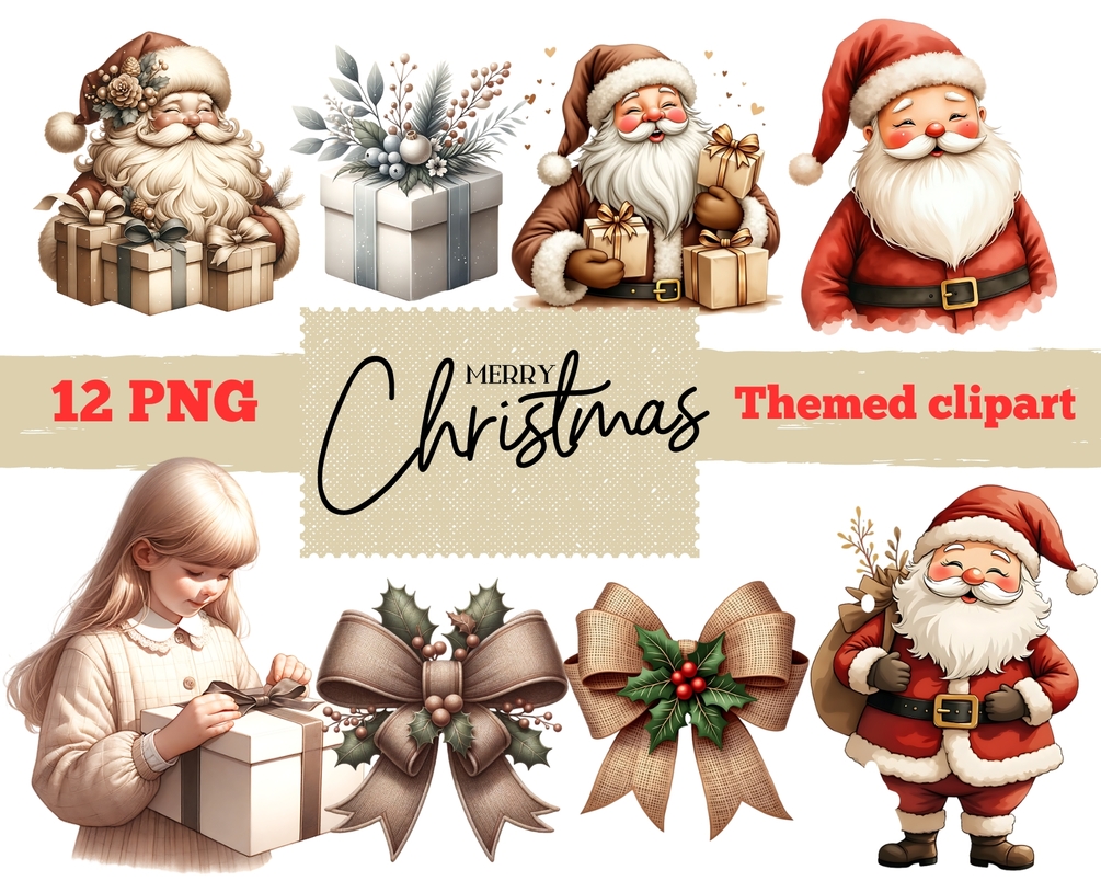 12 Christmas Cute Clipart Set | Holiday Illustrations, Festive Designs ...