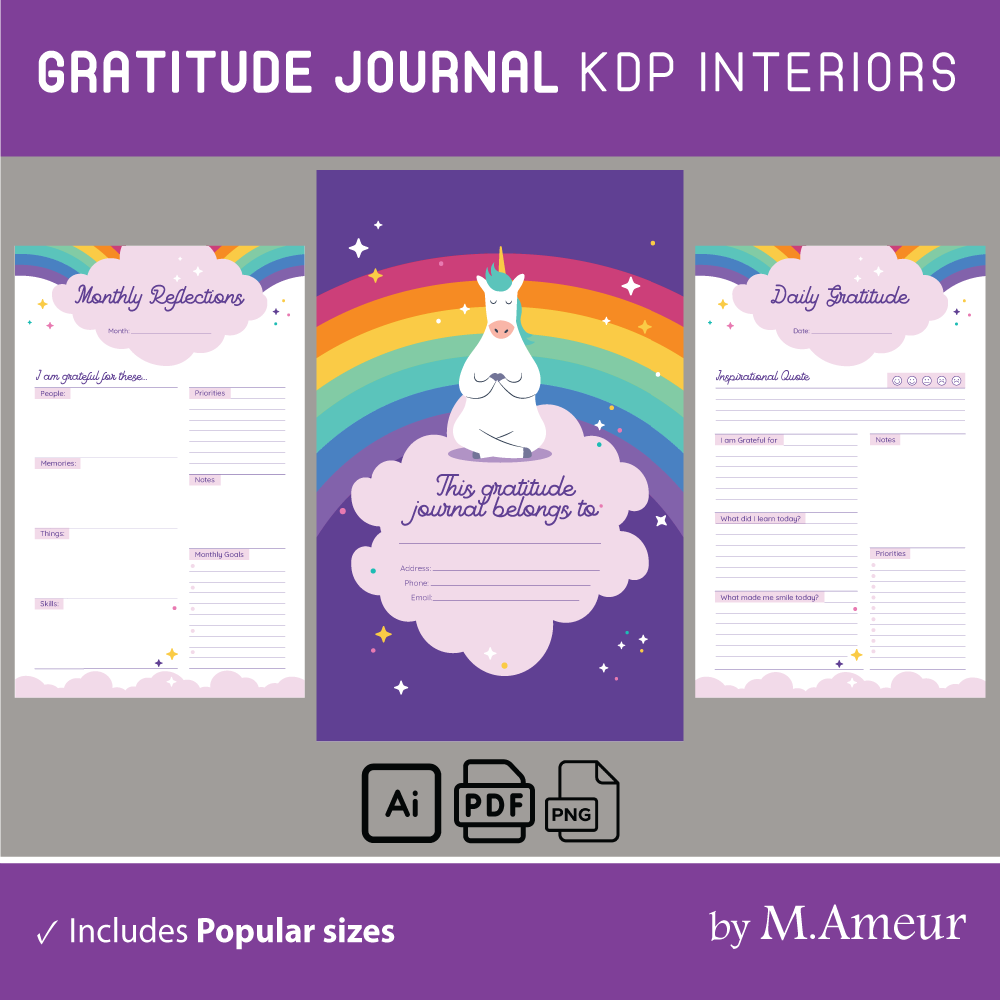 Unicorn Gratitude journal for KDP Interiors