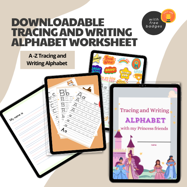 Tracing and Writing Alphabet Worksheet with free badges Princess Theme ...