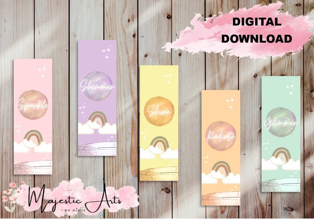 Pastel Sparkle Bookmarks - Bookmark Set of 5 - Downloadable Printable ...