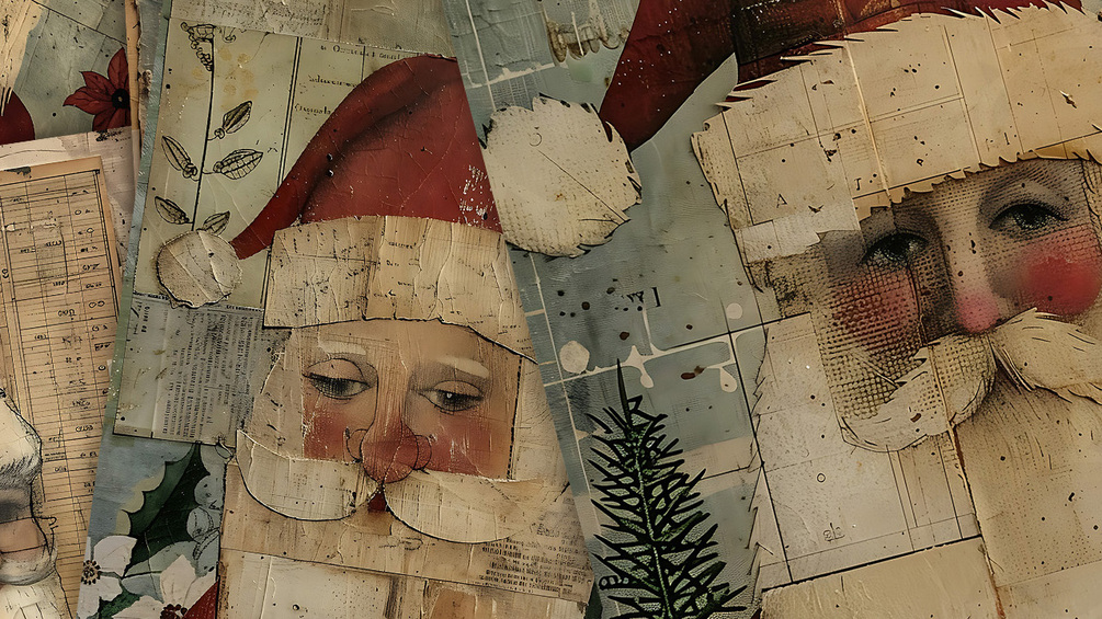 12 pc Santa Face Collage Ephemera Printable Junk Journal Half Papers ...