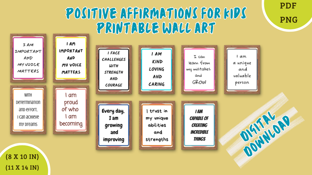 Printable Positive Affirmations Wall Art for Kids, Daily Affirmations ...