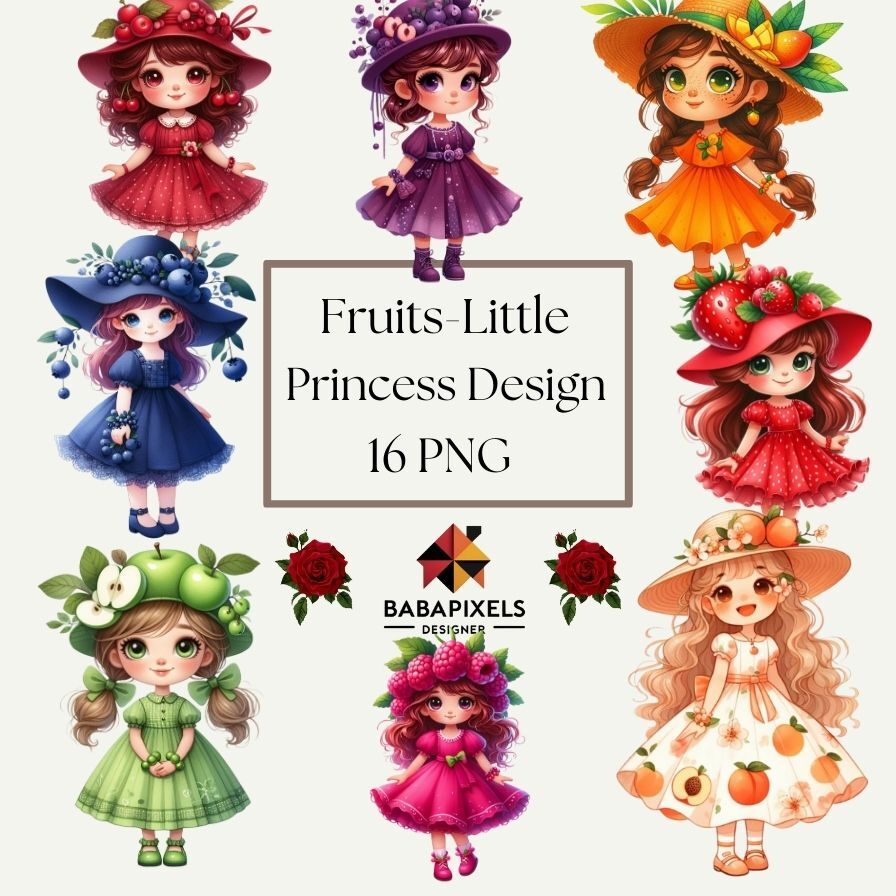 Little Princess Fruit Sublimation Bundle - 16 PNG High-Resolution T ...