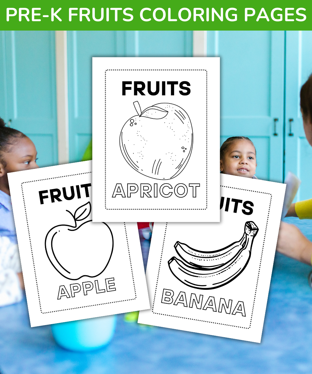 PreK Fruits Coloring Pages - Set of 15 - Commercial Use Allowed