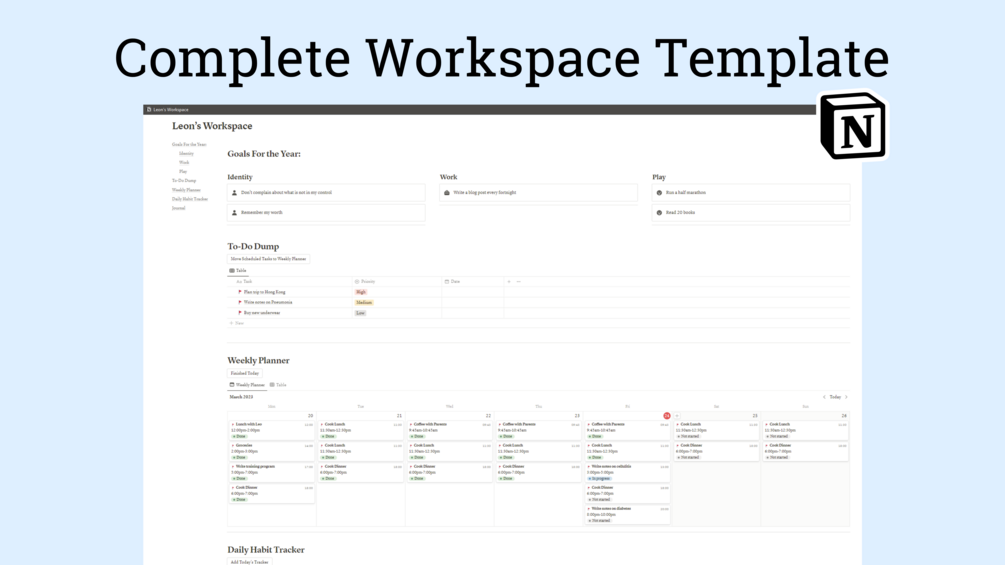 Notion Template | Complete Workspace - To-do list, Weekly Planner ...