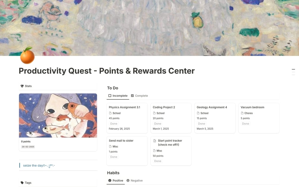Points & Rewards System for Motivation - Notion Template