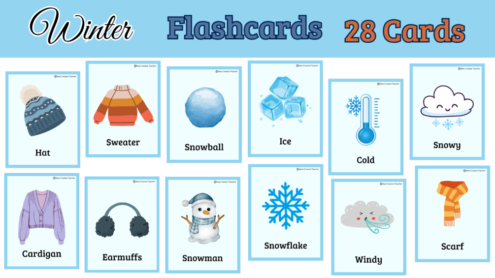 Winter Vocabulary Flash Cards | 28 winter word cards