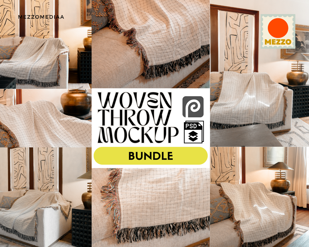 Woven Throw Mockup - 60" x 50" - Mockup Bundle - Modern Living Room - 7 ...