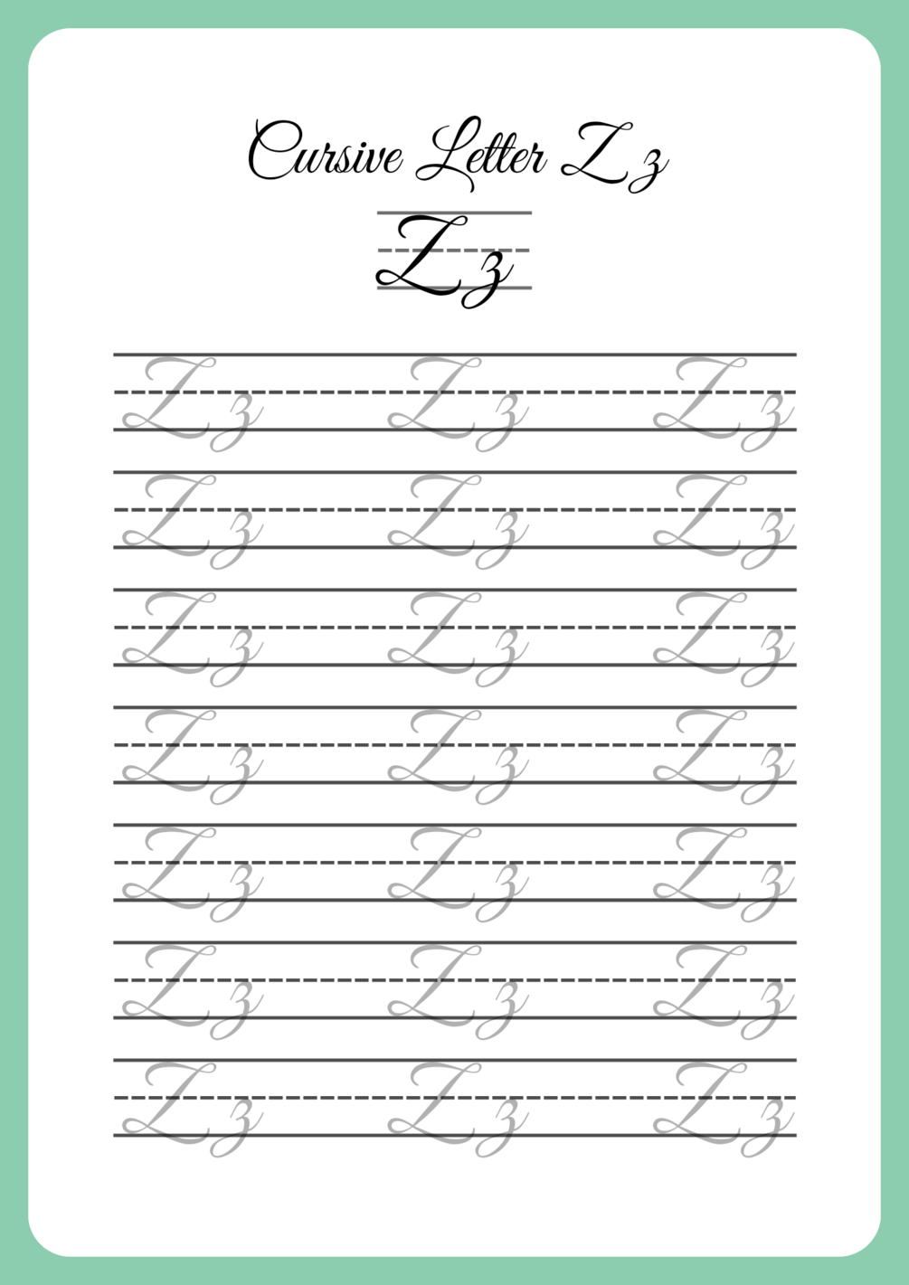 Cursive latter Y and Z