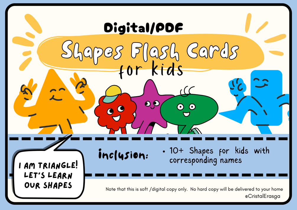Digital/PDF Printable Shape Flash Cards for Kids