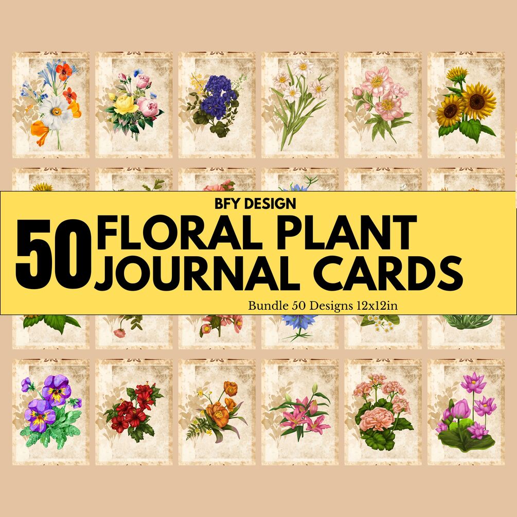 Printable WaterColor Floral Plant Journal Cards ATC 50 Designs 2.5x3.5in