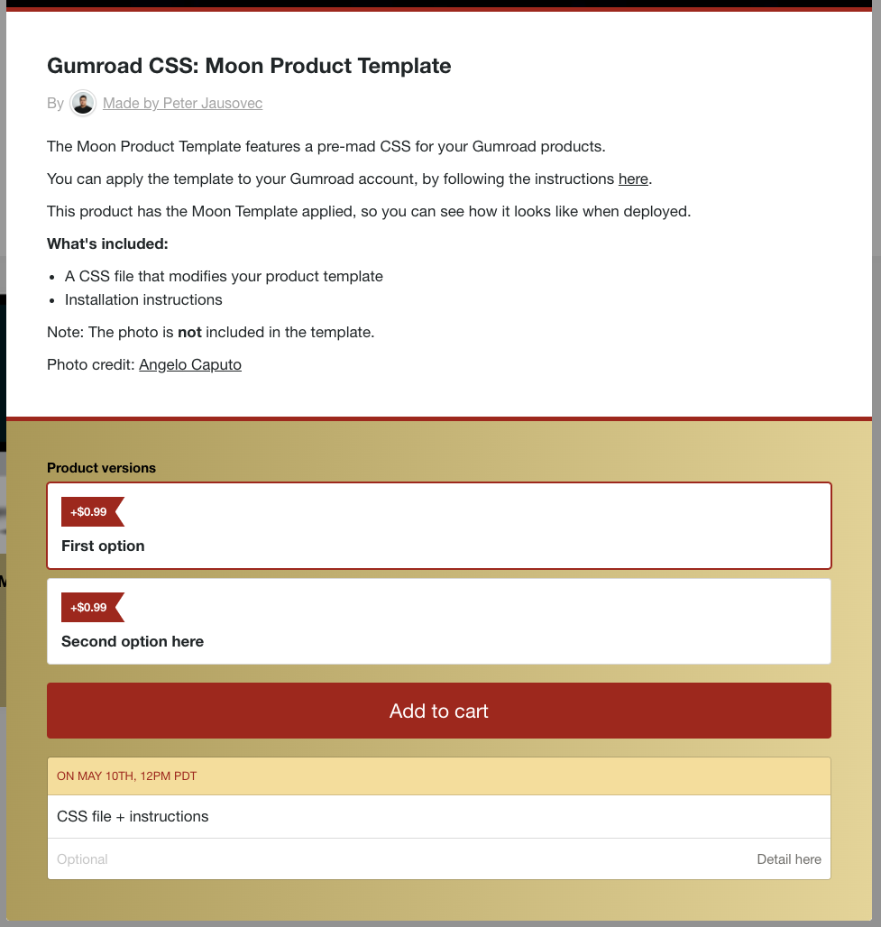 Moon CSS Template for Gumroad