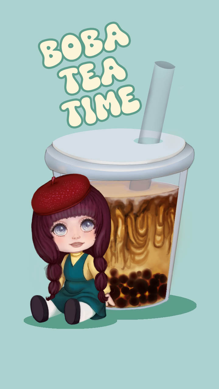 Chibi boba tea phone wallpaper