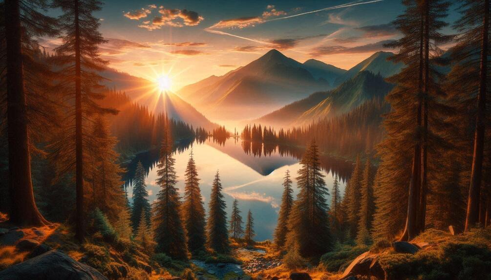 "Golden Sunset Over Alpine Lake"