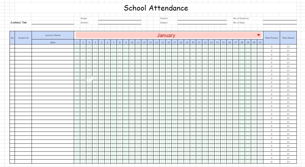 School Attendance Template