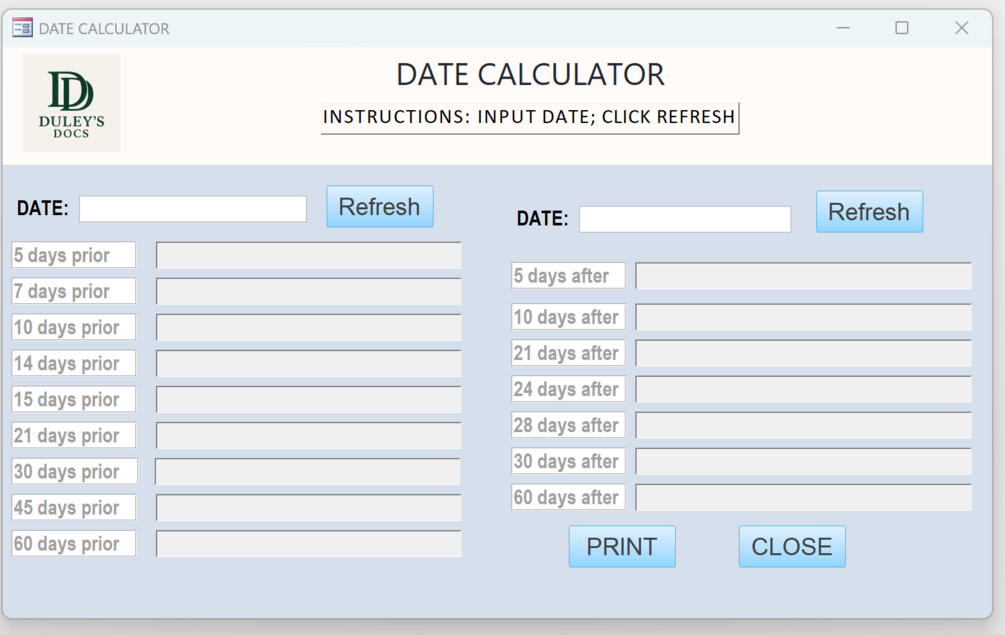 DULEY'S DOCS: DATE CALCULATOR