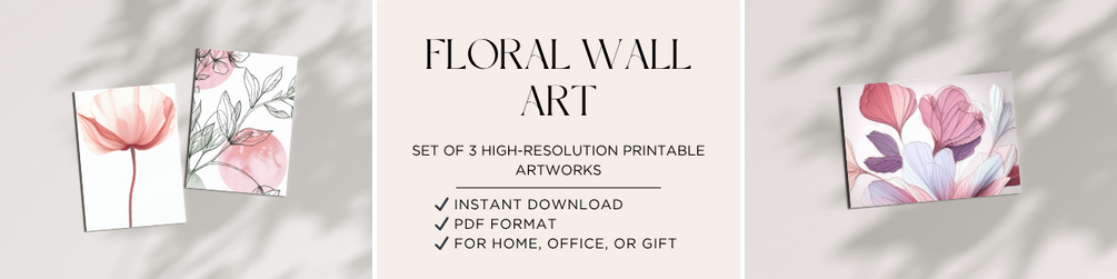 Printable Floral Wall Art – Set of 3 Minimalist Flower Prints (Instant ...