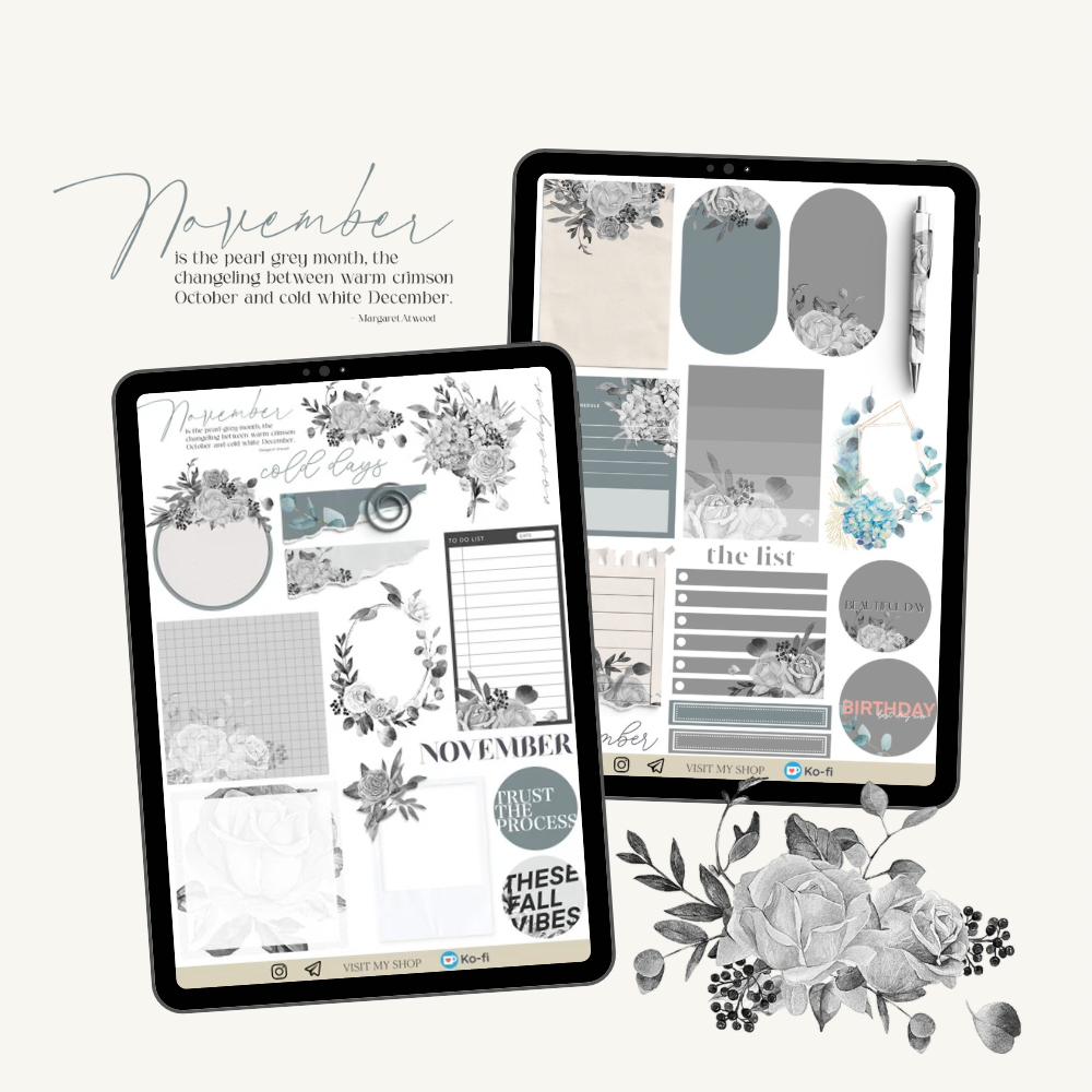 November Sketches stickers, GoodNotes & PNG