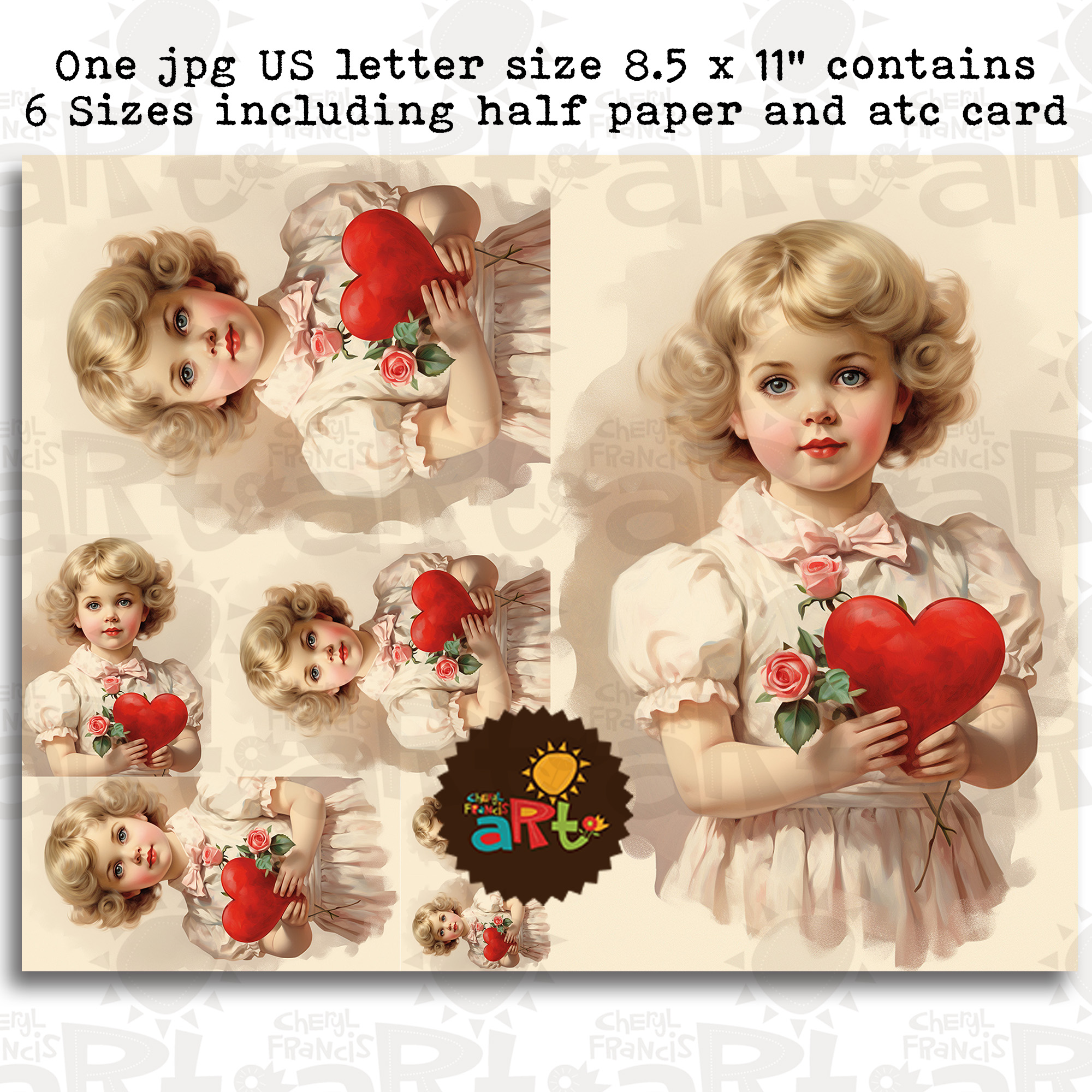 Valentine Girl Single Image No.67 Printable Junk Journal Half Paper for ...