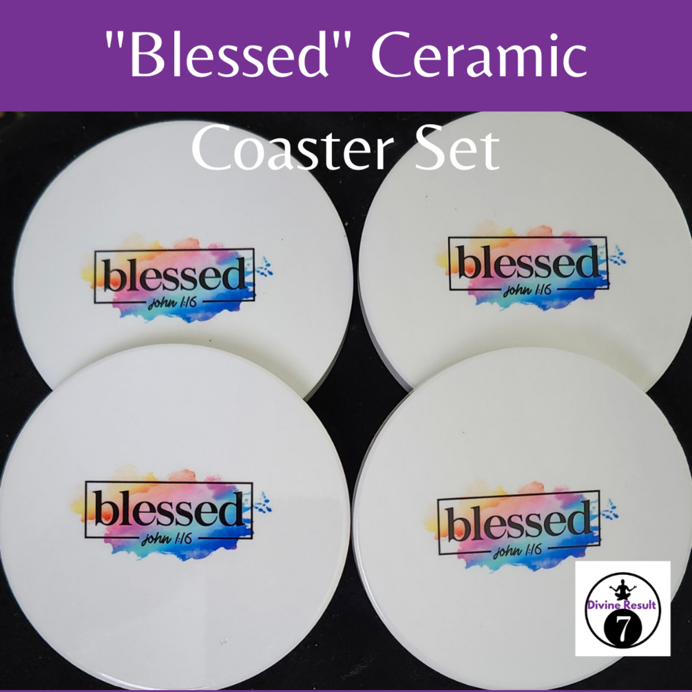 "Blessed" Ceramic Coaster Set (set of four)