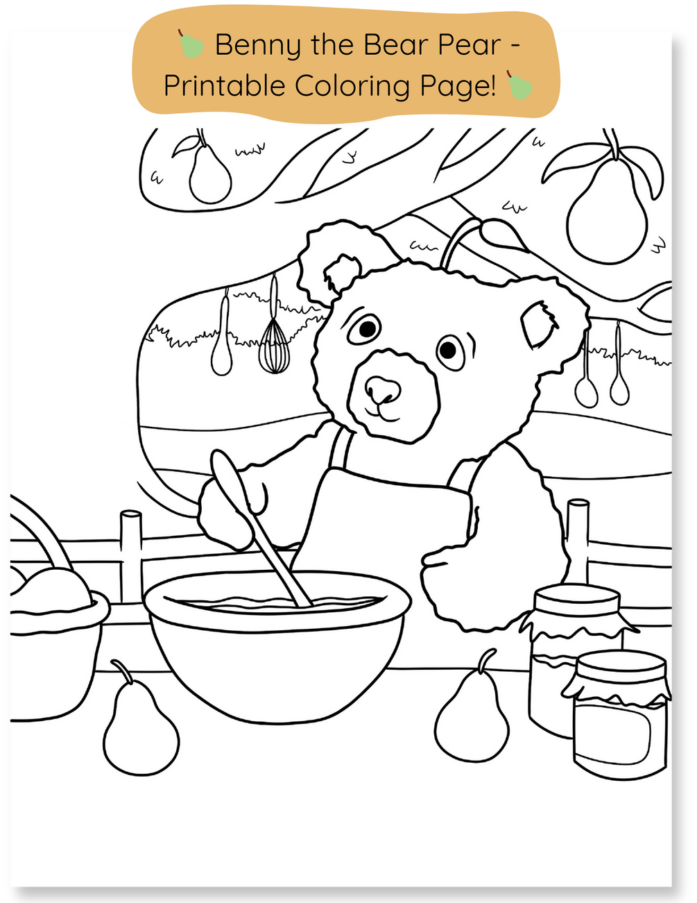 Benny the Bear Pear – Gentle Printable Coloring Page!