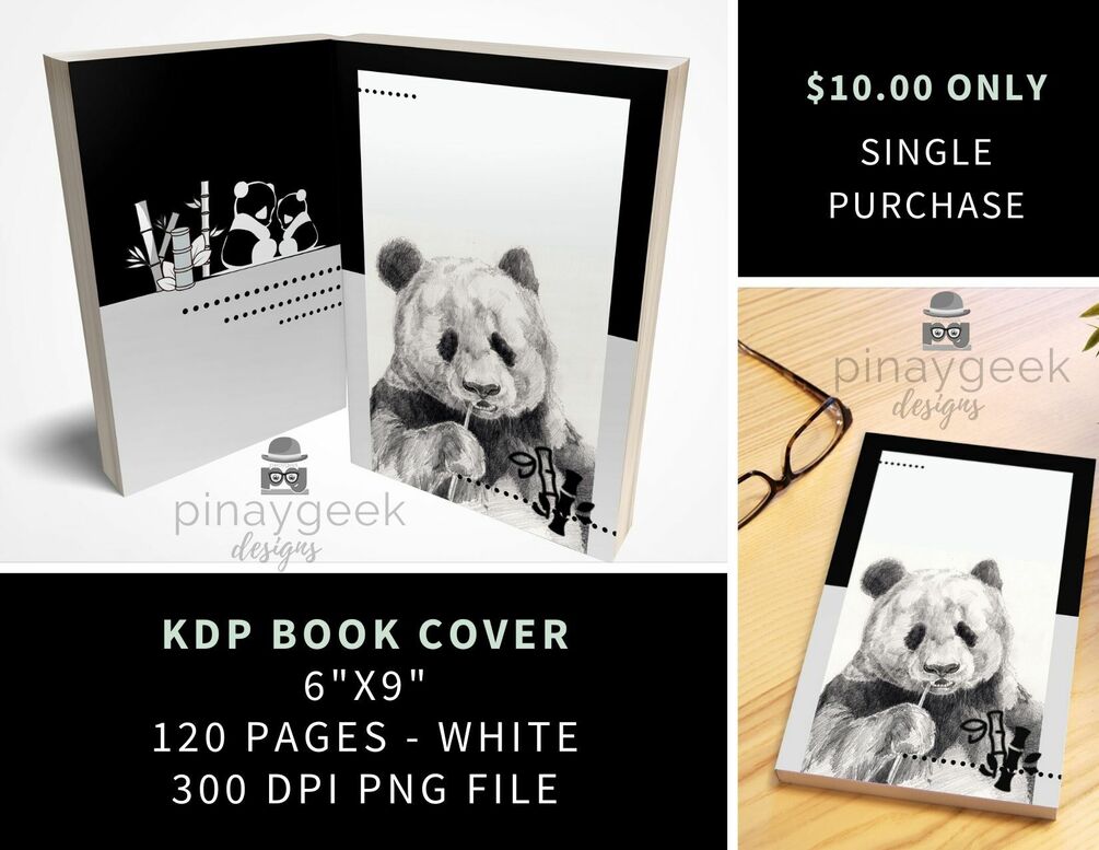 6"x9" Panda Bear KDP Paperback Cover - 120 Pages White - FULL ...