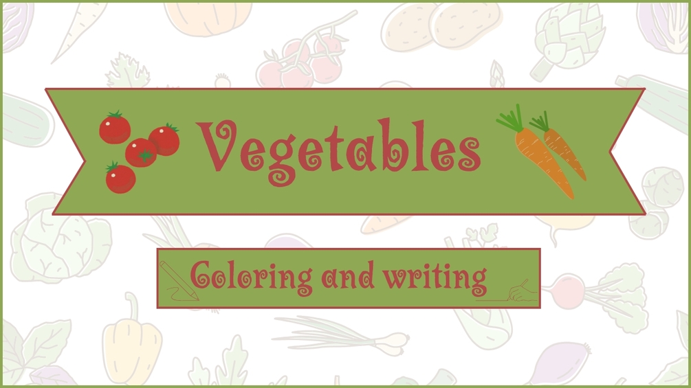 Vegetables coloring and writing worksheet