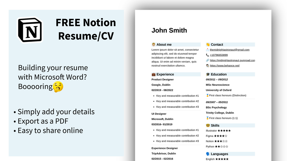 FREE Sleek Notion Resume Template