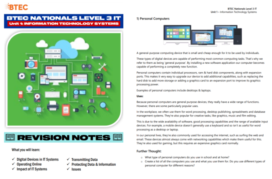 FULL REVISION NOTES for Unit 1 - Information Technology Systems ...