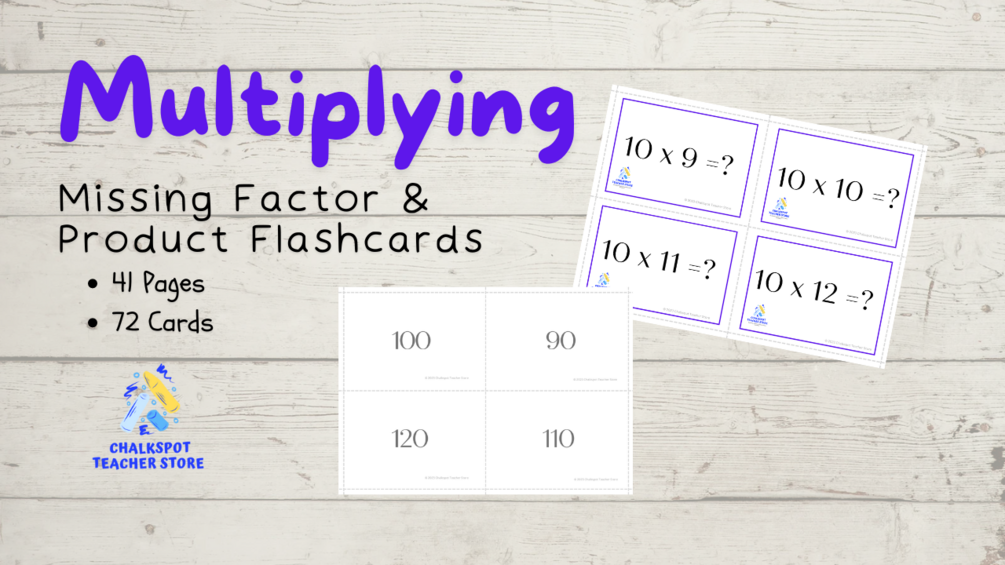 Multiplication Flashcards with Missing Factors & Products: 10-12 w/Answers
