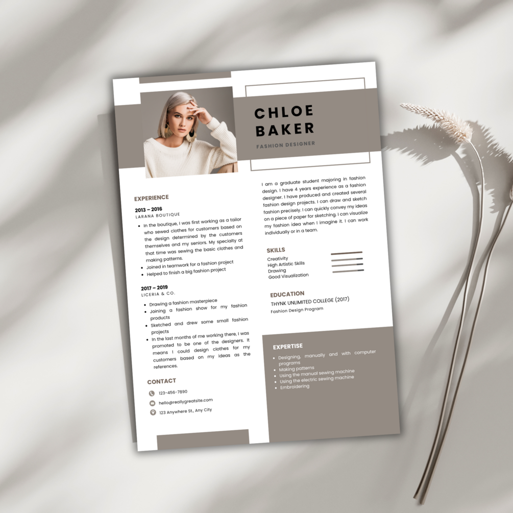 White brown Minimalist Fashion Designer Resume Template – Modern ...