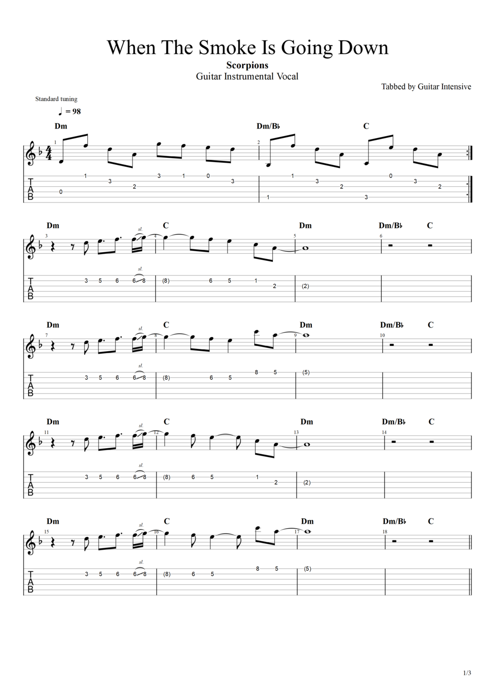 TAB. When the Smoke Is Going Down - Scorpions