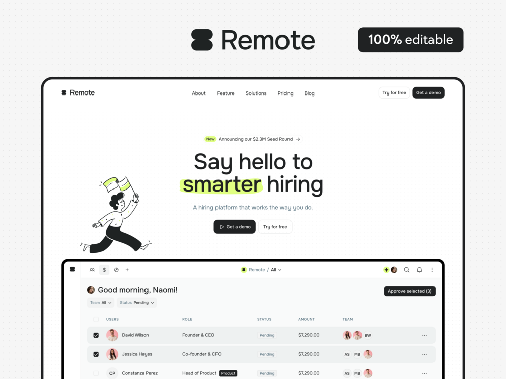 Remote - a SaaS template for Framer