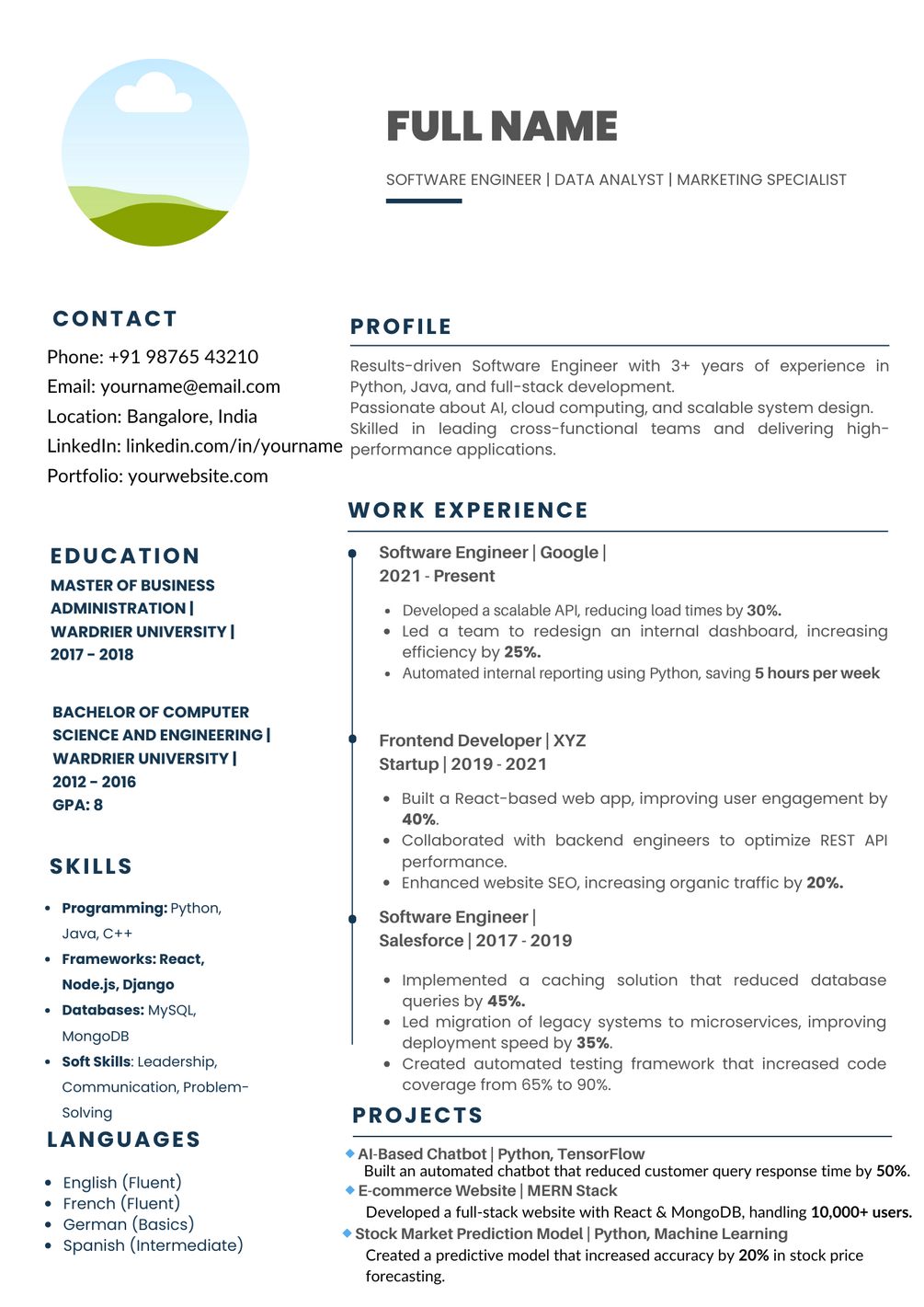 Modern Tech Resume Template – ATS Friendly
