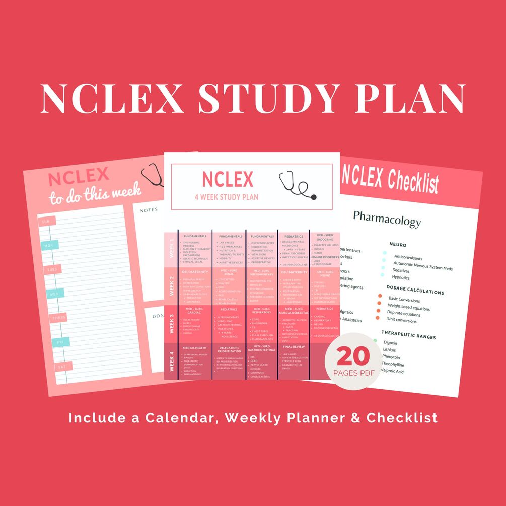 NCLEX Study Plan, 20 Pages PDF, Digital Download