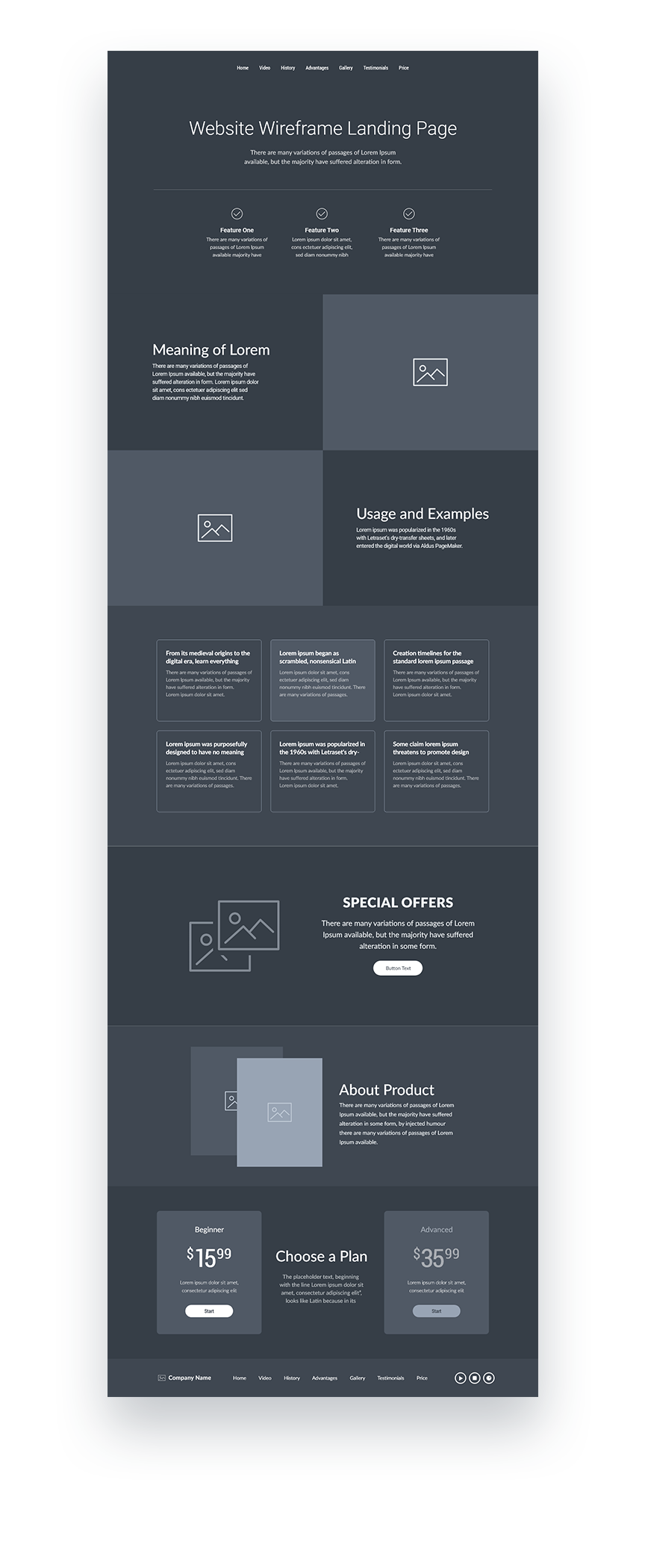Landing Page Wireframe #58 (Light and Dark theme)