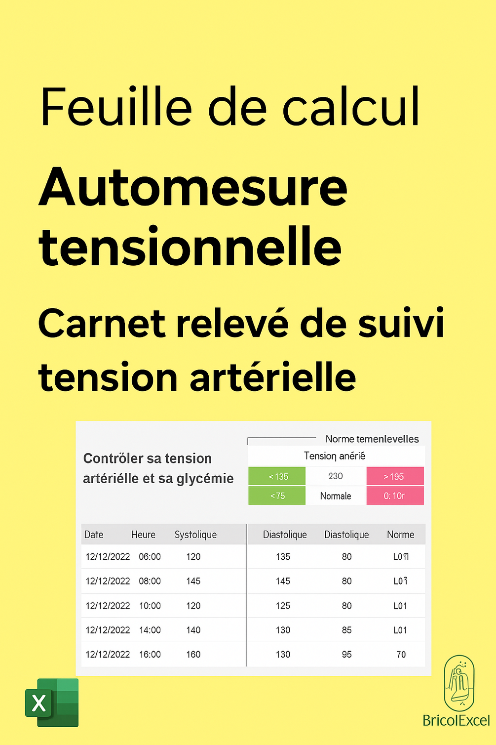 Carnet Excel de Suivi de Tension Artérielle & Glycémie – Automesure ...