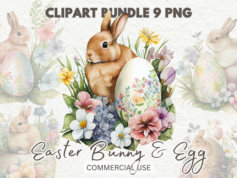 Easter Bunny - Watercolor clipart bundle PNG - Free commercial use - set 36