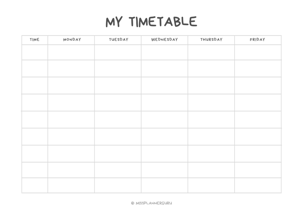 timetable printable - 3 versions