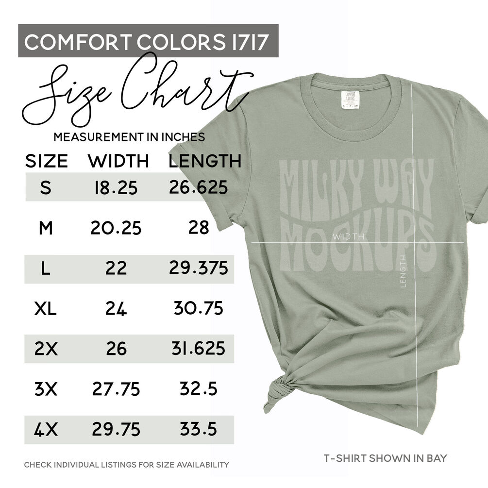 Comfort Colors 1717 Sizing Chart, Digital Mockups, Store Listing Photos ...