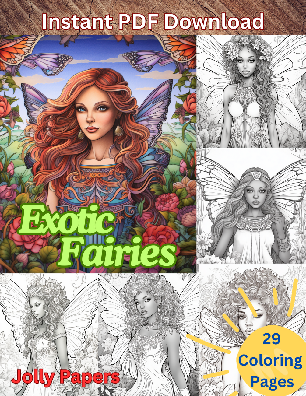 29 Exotic Fairies Coloring Pages for Adults and Kids Instant Download ...