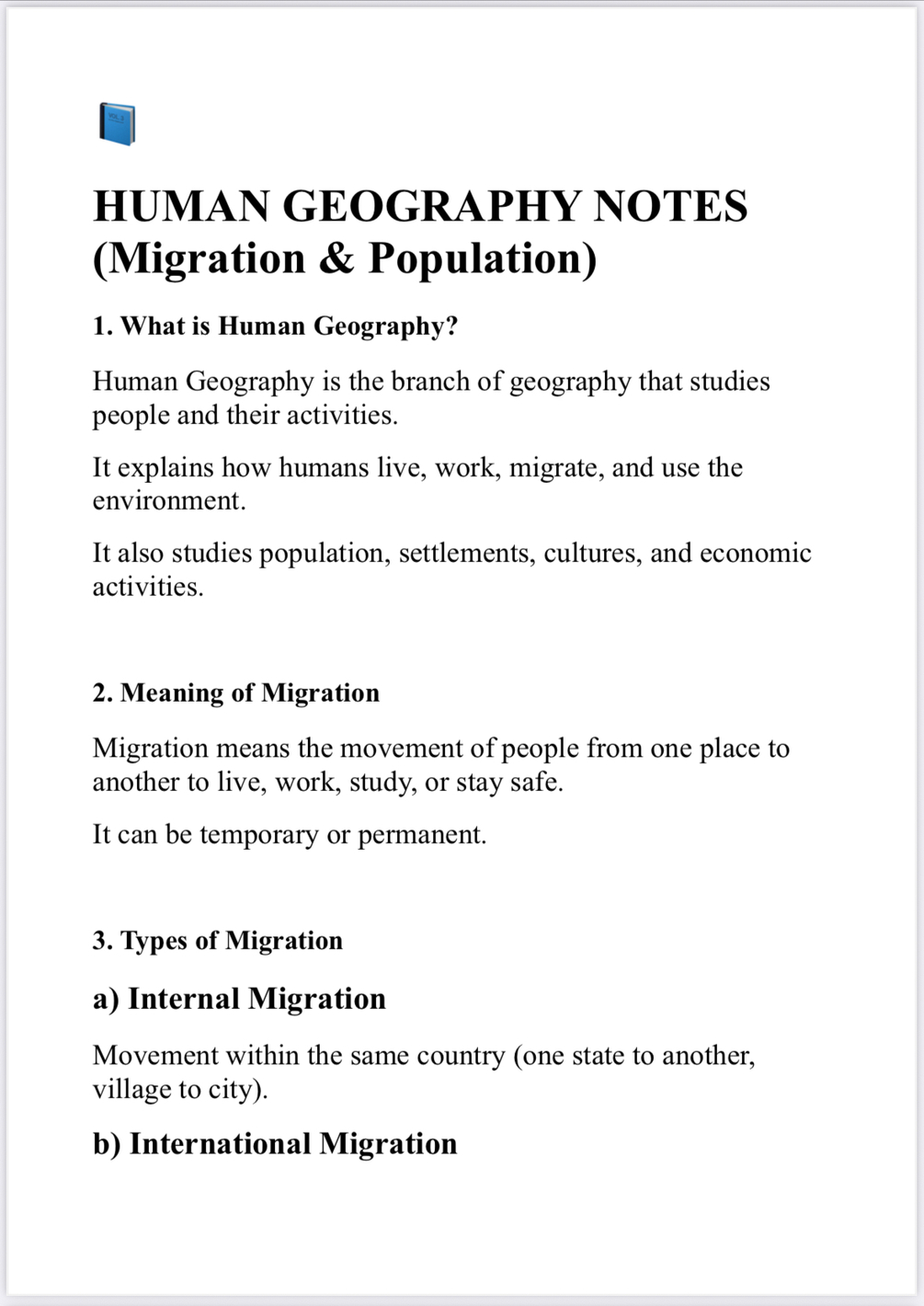 Human Geography Notes (Migration & Population) – Simple Easy PDF for ...