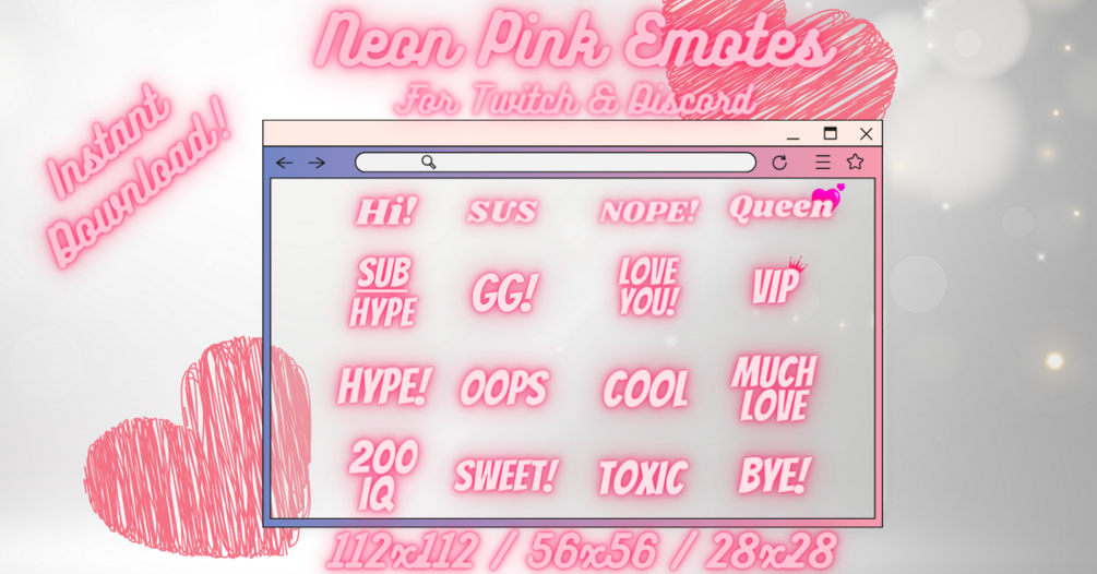 Neon Pink Twitch Emotes, Twitch Emotes, Neon Emotes, Cute Pink Twitch ...