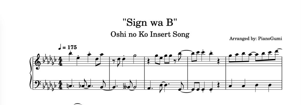 Oshi no Ko - "Sign wa B" - EASY Piano Sheet Music