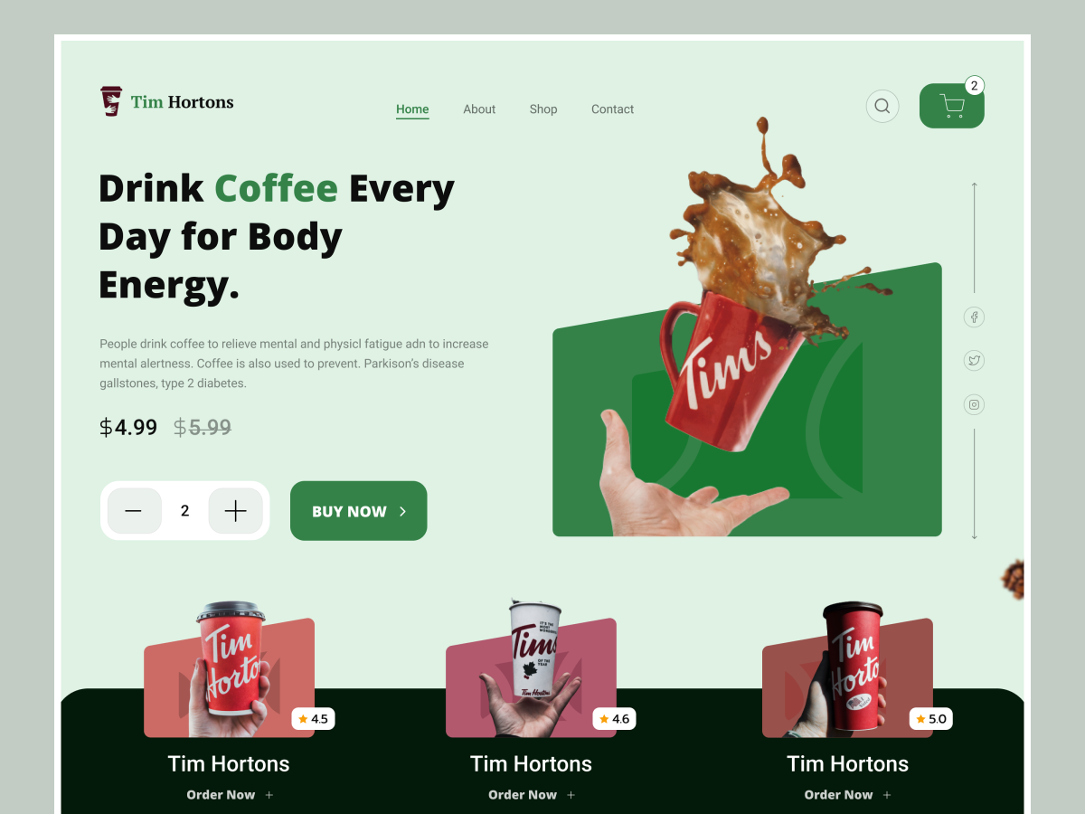 coffee header explore action web page design