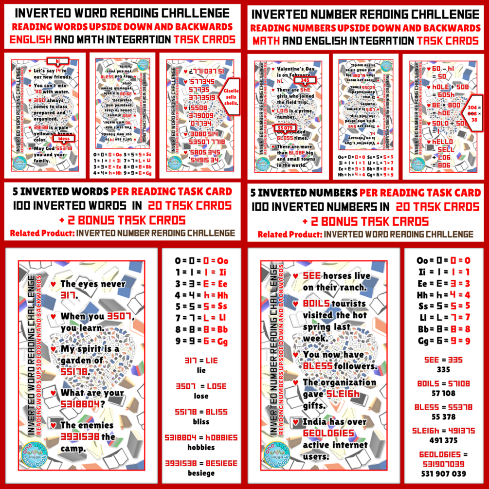 Inverted Word and Number Reading (English and Math Integration Task Cards)