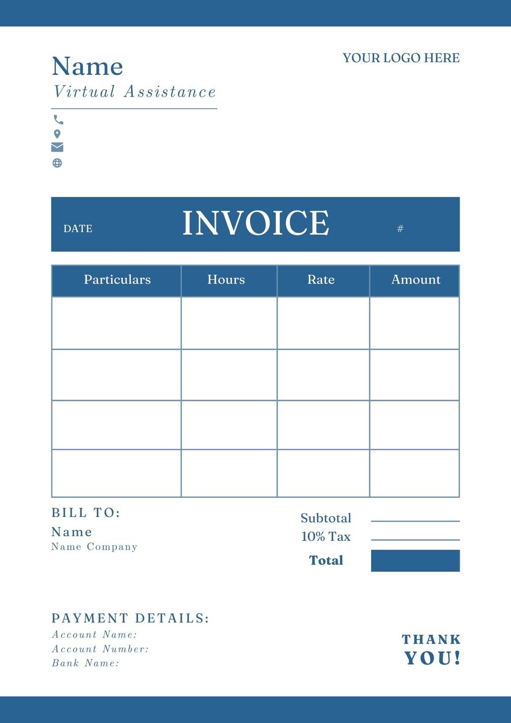 Clean Virtual Assistant Invoice with Gridline