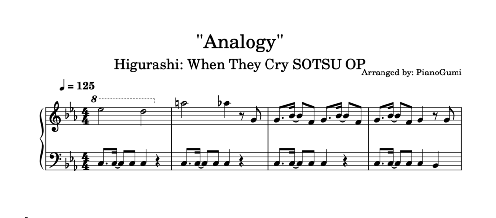 Higurashi When They Cry Sotsu OP - "Analogy" - EASY Piano Sheet Music