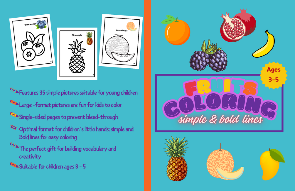 Fruit Coloring Book for kids ages 3-5: Simple pictures for small ...